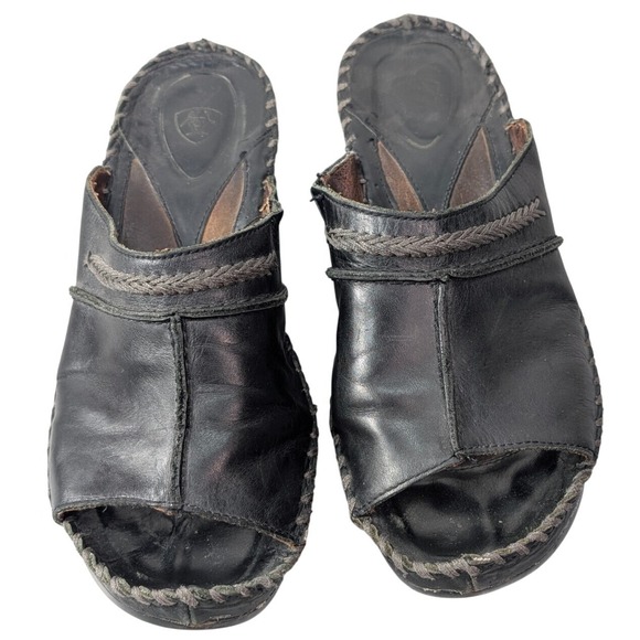 Ariat | Shoes | Ariat Womens Leather Open Toe Sandals Black Slip On ...
